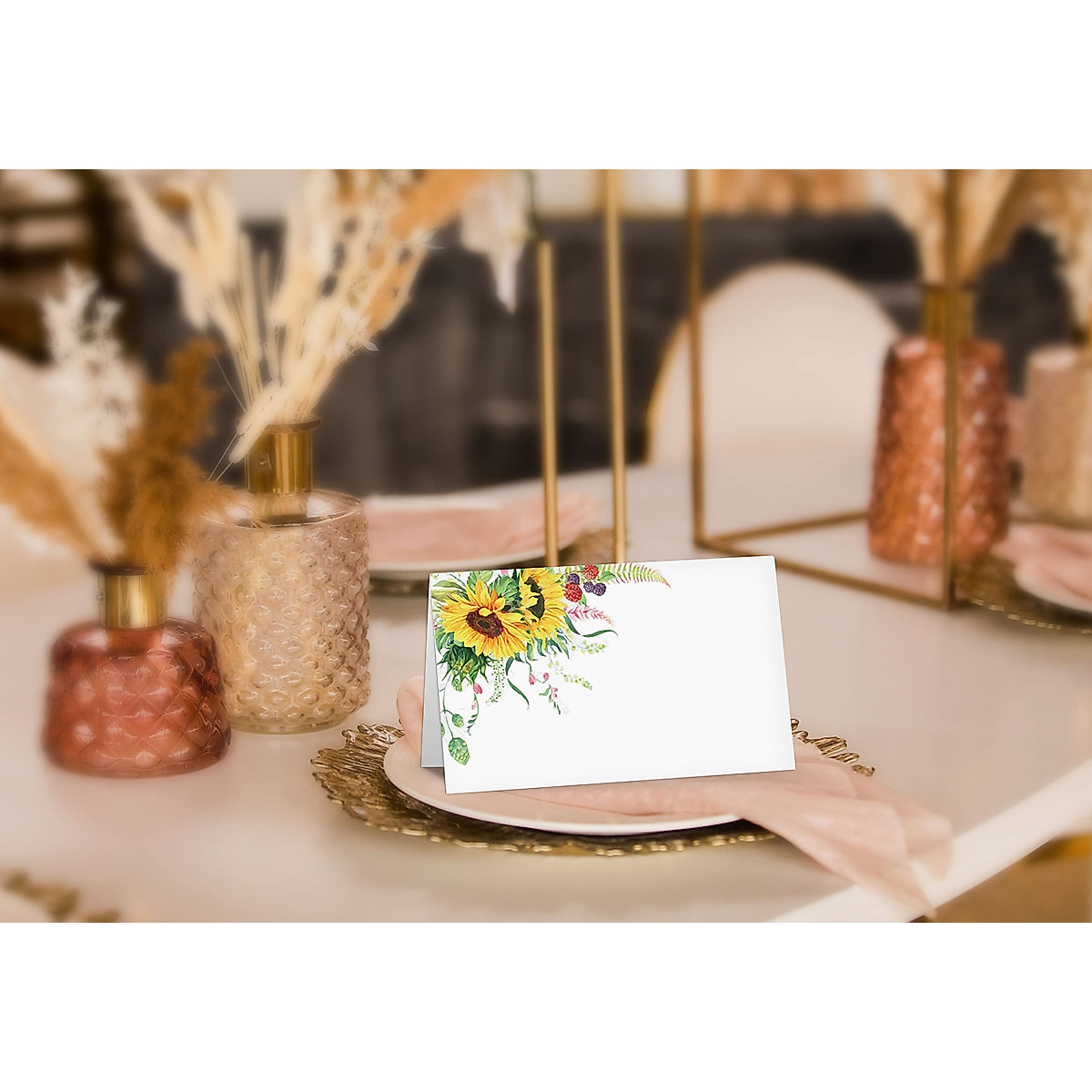 Table Place Card, Sunflower Themed Tent Style Cards, Pack of 25 Half-Fold Reception Place Card, Perfect for Sunflower Party, Wedding, Bridal & Baby Shower, Birthday, Banquet and Special Events A21