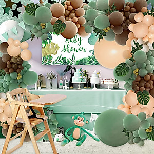 PERPAOL 142PCS Sage Green Brown Balloon Garland Kit, Jungle Safari Wild Woodland Balloon Arch, Olive Green Gold Coffee Cocoa Balloons for Birthday Wedding Shower Party Decorations