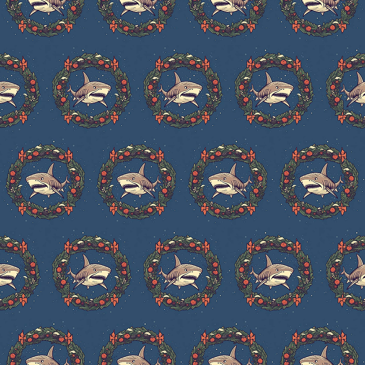 Shark Wreath Christmas Wrapping Paper, Christmas Holiday Gift Wrap, Ocean Animal Theme Party Decor (20 inch x 30 inch sheet)