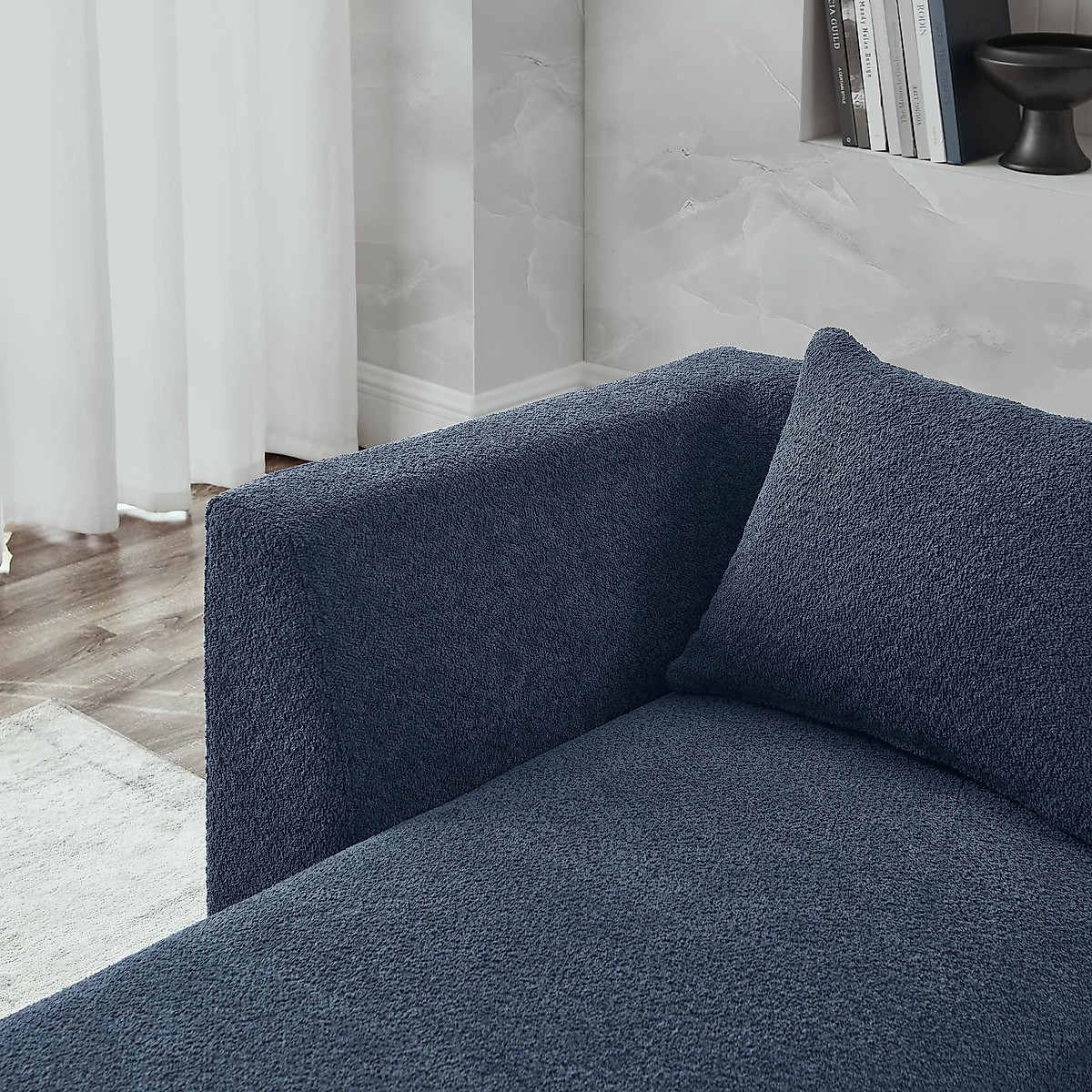 ACQCA 113“ L Shape Sectional Sofa with Right Side Chaise and Two Removable Ottoman, Upholstered Modular Couch w/Pillows for Living Room, Office, DIY Combination, Navy