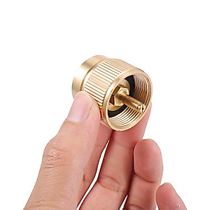 RouLiPouLi 2 Pieces Camping Stove Adapter, 1LB Small Propane Tank Input and EN417 Lindal Valve Cylinder Output LPG Canister Converter (Gold)