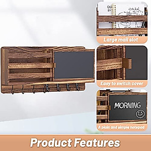 VEHHE Key Holder for Wall with Shelf, Mail Holder Organizer Wall Mount with 8 Key Hooks, Key Rack Hanger Made of Wood for Hallway Entryway Office Rustic Home Decor (15” x 7.5” x 3.7”)