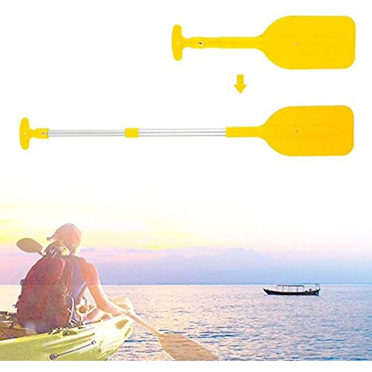 TASDHZ 2PC Boat Oars Telescopic Paddle Aluminum Kayak Paddles Adjustable Length Canoe Paddle with Anti-Slip Grips for Kayak,Telescoping Plastic Boat Paddle Canoe, Inflatable Boat Dinghy (Yellow 2pcs)