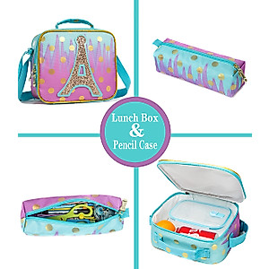 Meetbelify Rolling Backpack for Girls Rolling Backpacks with Wheels Trolley Trip Luggage for Elementary Student with Lunch Box