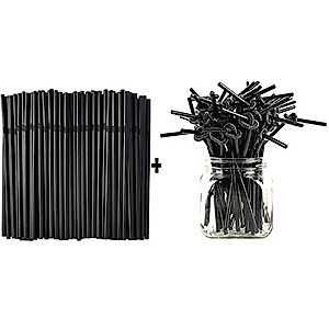 ALINK 500 Black Straws + 100 Extra Long Black Plastic Straws