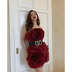 Women's Belt, Wide Belt Vintage Girdle Belt, Fashion V Gold Buckle Double-sided Leather Belts for Dress 2.8'' Wideth (100CM)