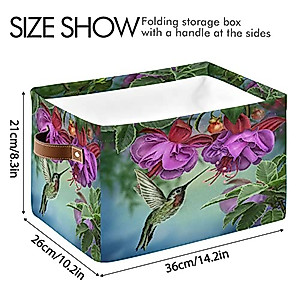 xigua Fuchsia Flowers Hummingbird Foldable Storage Bin, Collapsible Sturdy Fabric Storage Basket Cube W/Handles, Storage Box for Organizing Toys Nursery Shelf Closet Bedroom Office 1PCS