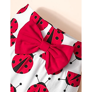 TyeSmo Baby Girl Clothes 3-6 Months Ladybug Printed White Ruffle Long-sleeve Top + Pants + Headband + Hat 3-6 Month Girl Clothes