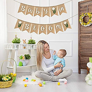 Adurself Baby in Bloom Burlap Banner with Flower Welcome Baby Jute Bunting Garland for Spring Theme Garden Mommy To Be Celebration Supplies Boy Girl Baby Shower Decoration