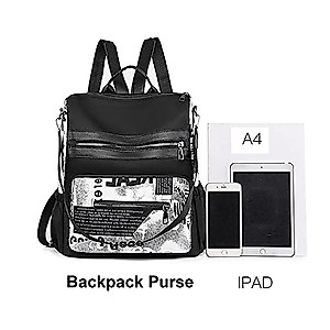 Backpack Purse for Women Fashion Waterproof Backpack Lightweight Shoulder Bag Nylon Multipurpose Casual Travel Bag (Black)