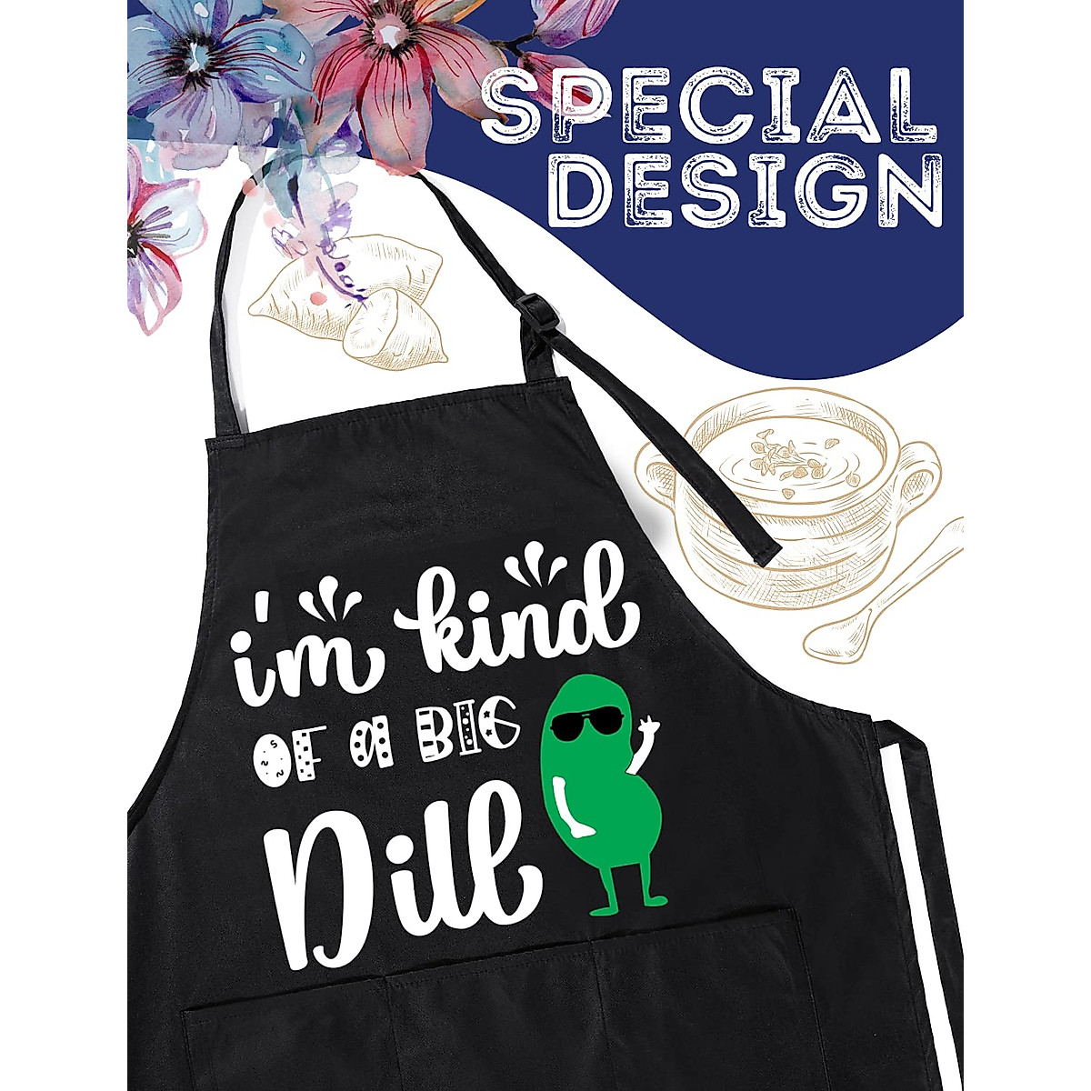 InnoBeta Funny Pickle Gifts for Men and Women, Pickle Apron with Pockets and Adjustable Neck Strap, Kitchen Gardening Apron Gifts for Pickle Lovers - I'm Kind of a Big Dill
