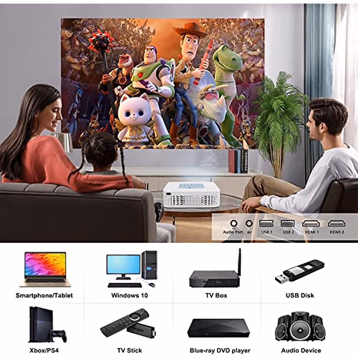 Projector with WiFi and Bluetooth Native 1080P HD Projectors Bluetooth 5G WiFi 9500L Home Theater Movie Video Projector HD 4K Support Phone TV Projector Compatible with PC HDMI USB / iOS Android Phone