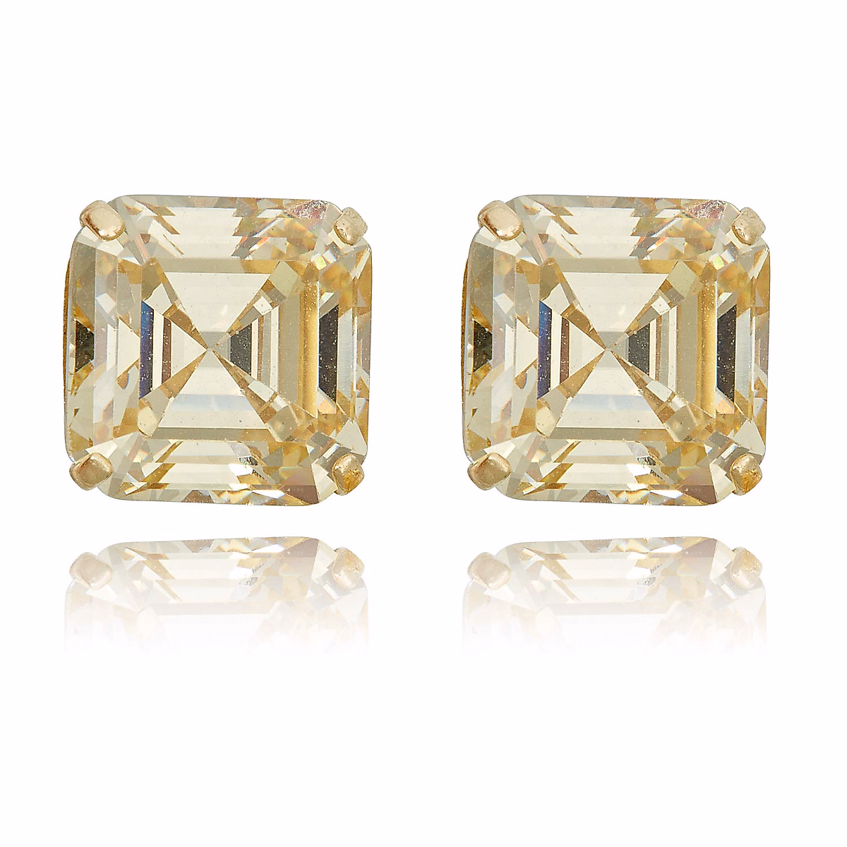 AVORA 10K Yellow Gold 8mm Asscher Cut Citrine Yellow Simulated Diamond CZ Stud Earrings