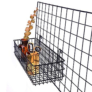 Kaforise Hanging Basket for Wire Wall Grid Panel, Multi-Function Wall Storage and Display Basket, Flower Pots Shelf Balcony Plant Storage Holder, Extra Large Size ,15.7"×5.9"×3.9",Black