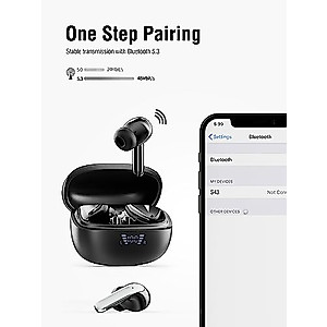 Wireless Earbuds, Bluetooth 5.3 Headphones 40H Playtime with 4 ENC Noise-Cancelling Mic, LED Digital Display Charging Case, Deep Bass IPX7 Waterproof Earphones Stereo Headset for Android iOS Black