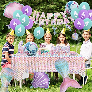 192pcs Mermaid Birthday Party Decorations, Happy Birthday Little Mermaid Theme Party Supplies Including Balloons Banner Tablecloth Plates Cups Napkins Cake Topper Gift Bag for Girls Kids Serve 20