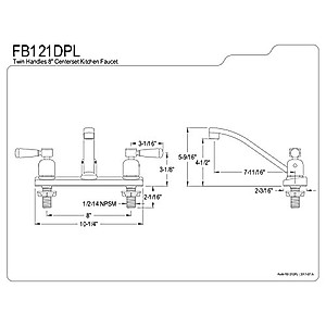 Kingston Brass FB121DPL Paris 8" Centerset Kitchen Faucet, Polished Chrome