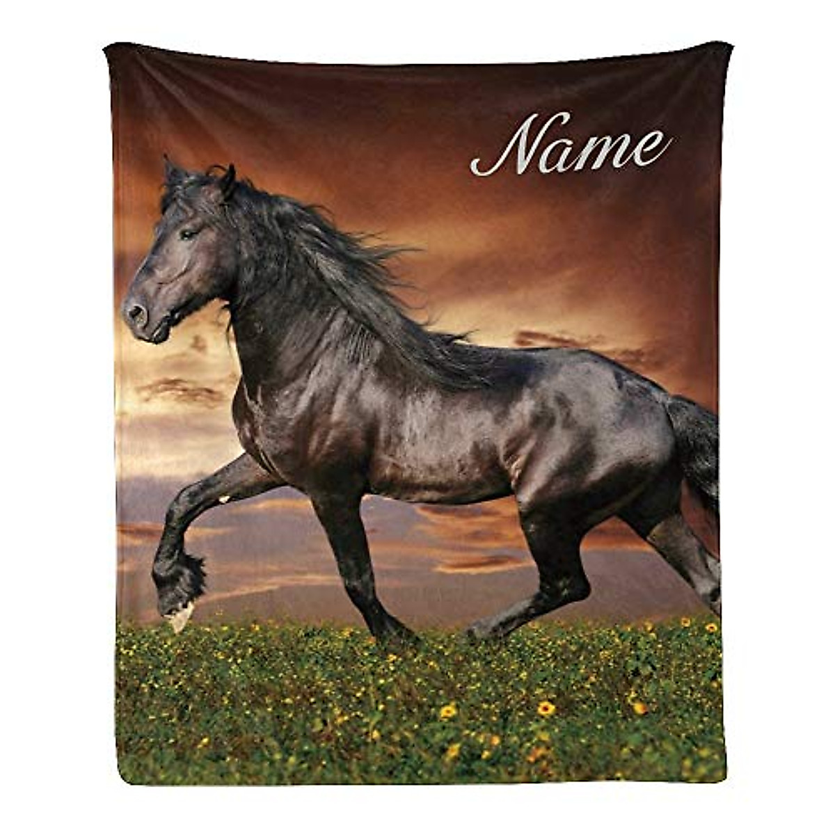 CUXWEOT Custom Blanket with Name Text Personalized Running Horse Soft Fleece Throw Blanket for Gifts (50 X 60 inches)