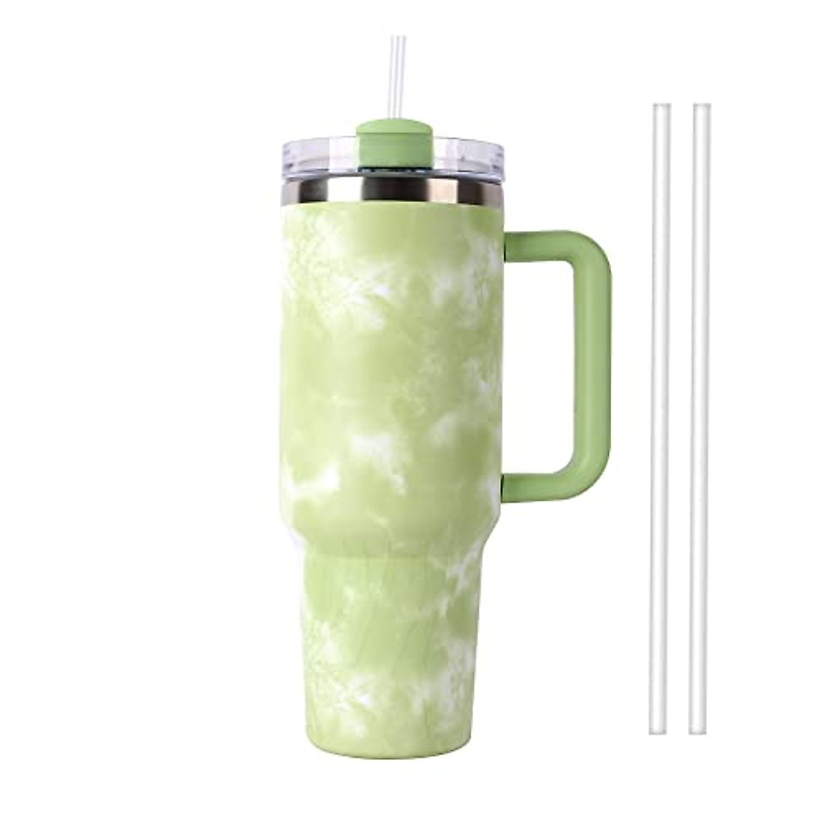 40 oz Tumbler with Handle, 2.0 Reusable Vacuum Tumbler, Insulated Tumbler With Lid and Straws, Insulated Cup, Maintains Cold Heat and Ice for Hours (Tie Dye Green)