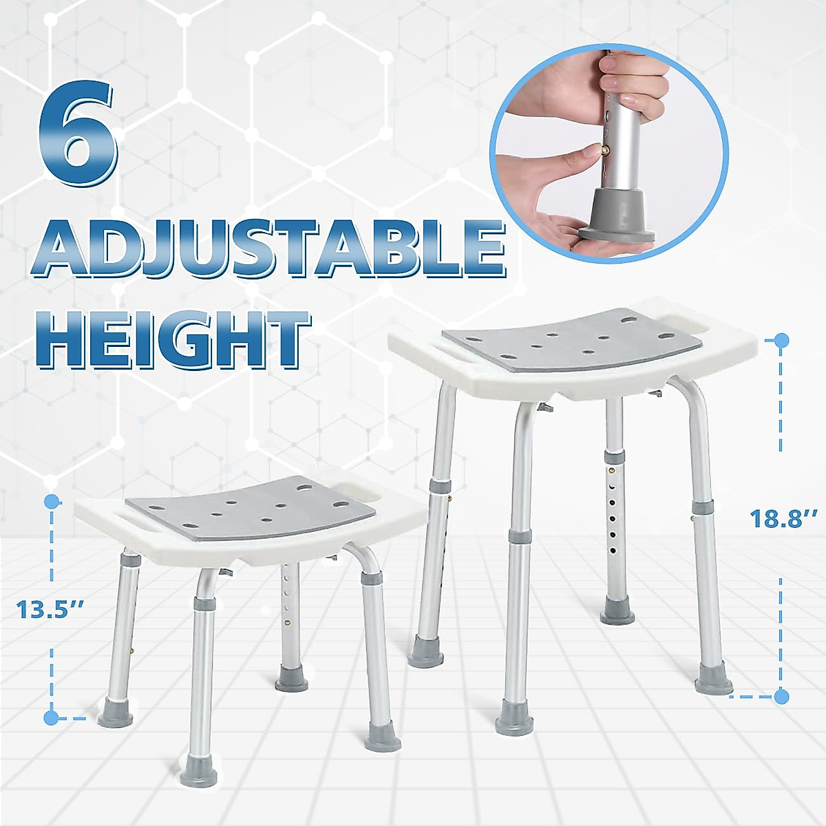 Dualeco FSA/HSA Eligible Shower Chair for Inside Shower, Shower Stool with Free Assist Grab Bar/Toiletry Bag, Tool-Free Assembly Shower Seat for Bathtub, Shower Bath Chairs for Seniors/Disabled