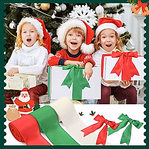 3 Rolls 30 Yards Christmas Polyester Satin Ribbon 2.5 Inches Double Face Wide Wired Satin Ribbon for Christmas Gift Wrapping Crafts Christmas Tree Ribbon Decorations Red Green and White