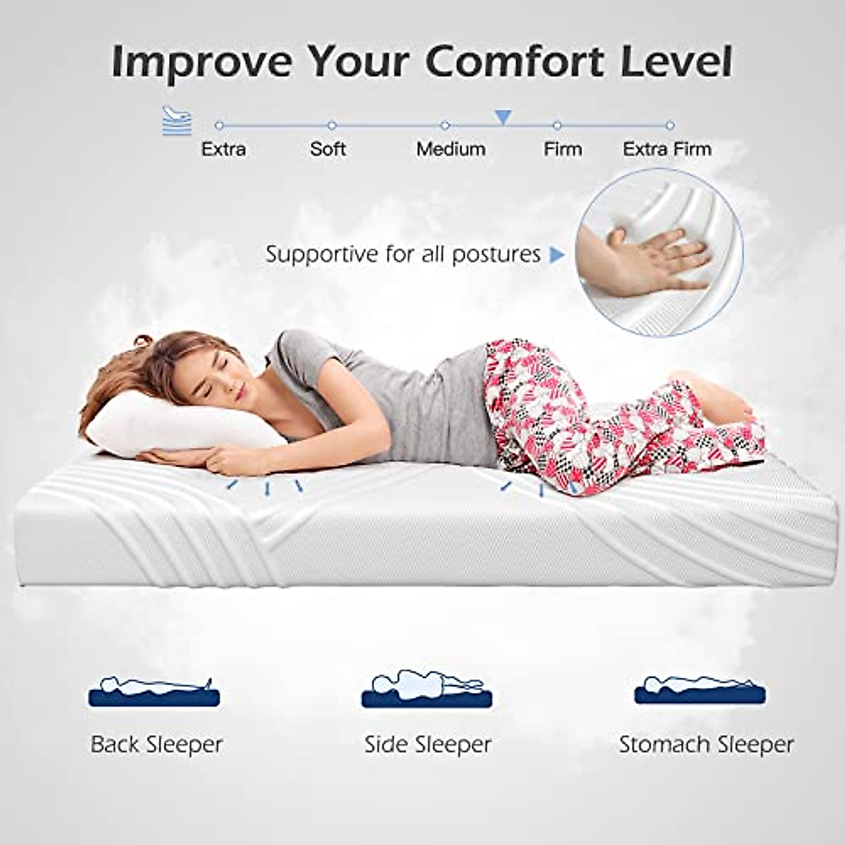 KOMFOTT 8 Inch Mattress Queen Size, Cooling-Gel Memory Foam Mattress with Jacquard Cover, Pressure Relief & Spine Protection, Medium Firm Mattresses, CertiPUR-US Certified Queen Bed Mattress in a Box