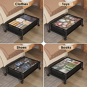 FOLLOWIN 2 Pack Under Bed Storage with Wheels,Under Bed Shoe Storage Organizer Drawer with Clear Lid Cover,Under Bed Storage Containers for Bedroom Blankets Books,Space-saving Under Bed Bins Drawer