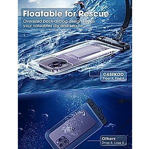 CASEKOO [Never Leak & Anti-Lost] Floating Waterproof Phone Pouch [Ultra Large Back-air Bag] 115FT Water Proof Cell Phone Case for iPhone 14/13/12 Pro Max Samsung S23/S22 Ultra Up to 8''Black