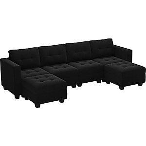 Belffin Modern U Shaped Modular Sectional Sofa with Storage Seats, 6 Seats Sleeper Couch with Reversible Chaise, Modular Oversized Sectional with Ottomans, Black