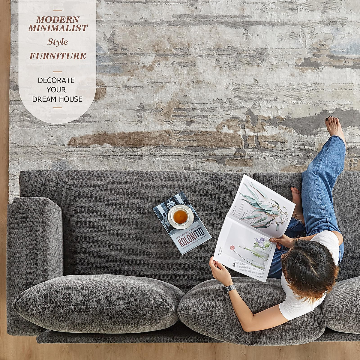 Merluxy Sofa, 97 Inch Deep Seat Sofa in Grey Chenille, 3 Seater Sofa with Square Armrest, Modern Couch for Living Room, Apartment