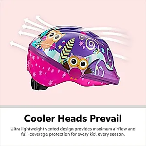 Schwinn Classic Toddler Bike Helmet for Boys Girls Age 3-5 Years Old, Suggested Fit 48-52 cm, Dial Fit, Full Range Padding, Extended Lower Shell, Integrated Visor, Crazy Owl