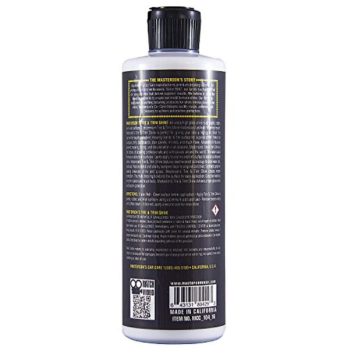 MASTERSON'S CAR CARE MCC_104_16 Tire & Trim Shine - High Gloss Protectant for Rubber Plastic Vinyl - Dry-to-The-Touch Non-Greasy - UV Solar Protection Against Cracking and Fading (16 oz.)