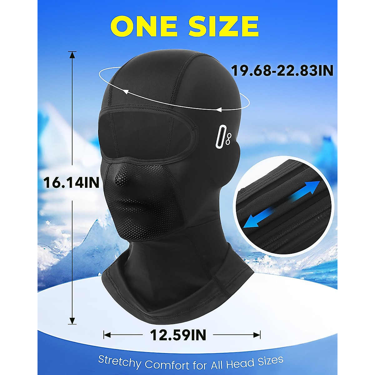 Balaclava Face Mask with Glasses Holes for Men Women Summer Cooling Shiesty Mask Sun UV Protection for Motorcycle Ski Work Black