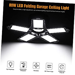 ORFOFE Five Leaves Garage Light Garage Flush Light Decorative Ceiling Lights Deformable Lamp Wide-Angle Garage Lights Overhead LED Shop Lights Flush Mount Ceiling Lights Plastic Black