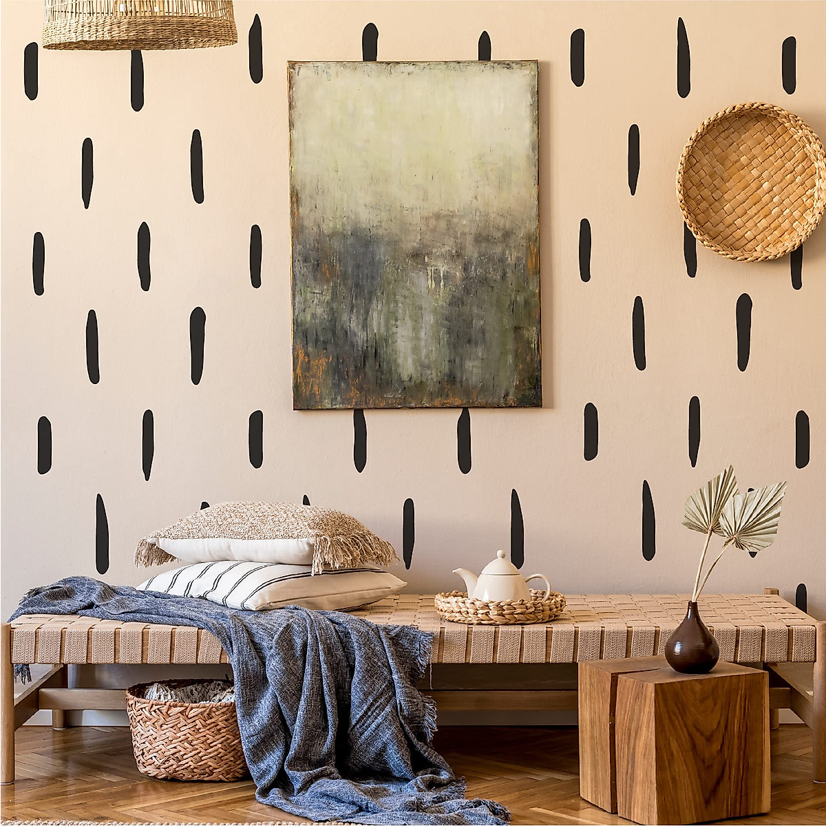 SHYJSHYJ Black Thick Irregular Line Vinyl Abstract Wall Decals, Peel and Stick Modern Boho Stickers, 120 Upright Stripes for Kids Nursery Bedroom Living Room Farmhouse Decor