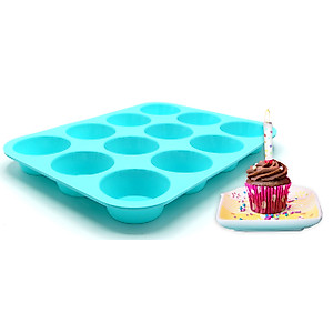 PDTXCLS HOMIEBUDS Silicone Baking Pan Cupcakes Muffins Mold 12 Cup 100% Non-Stick BPA Free Food Grade Silicone in Aqua- 1 pan by Ragamuffins