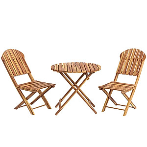 Outsunny 3-Piece Acacia Wood Bistro Set, Foldable Bistro Table and Chairs, Outdoor Bistro Set for Garden, Backyard, Balcony, Deck, Porch, Natural Wood Finish