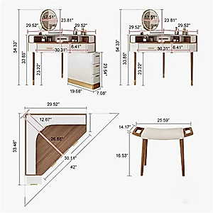 i-POOK Luxury Modern Corner Vanity Table Set with 17.51" Touched Led Lights Mirror, 1 USB Plug and 2 Two-Prong Outsiat, White Wood Makeup Dressing Table with Stools for Girls Bedroom