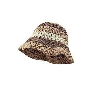 Verdusa Women's Floral Appliques Crochet Bucket Hats Cute Knitted Fishing Hat Outdoor Cap Coffee Brown One-Size
