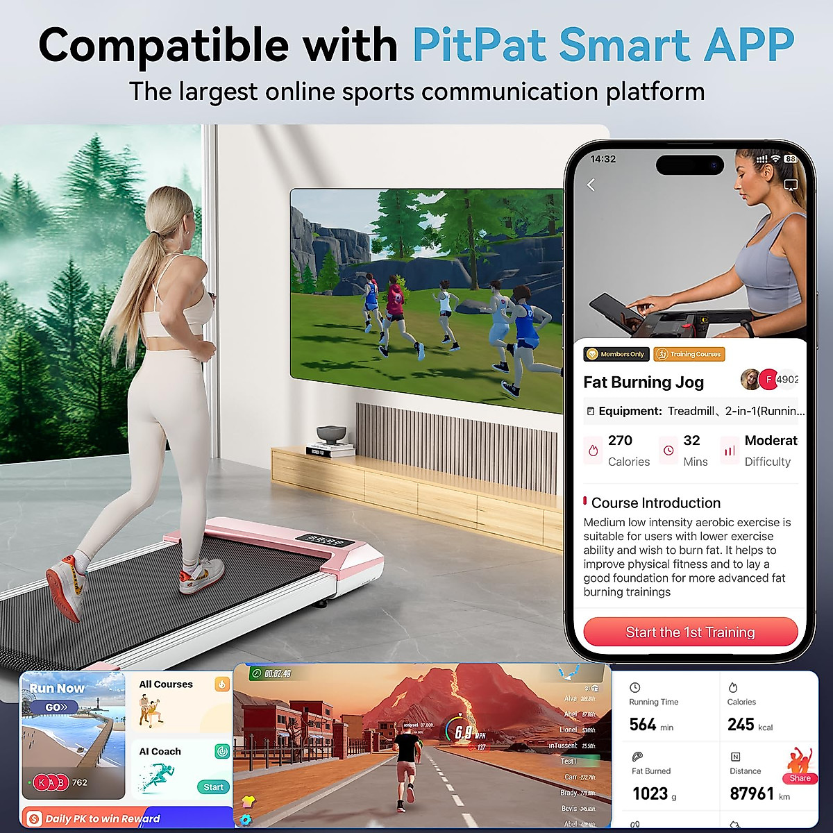 SupeRun Walking Pad, Under Desk Treadmill, 3 in 1 Portable Treadmill with Remote Control LED Display, 2.2 HP Quiet Walking Jogging Machine for Office Home Use, 250 Lbs Capacity