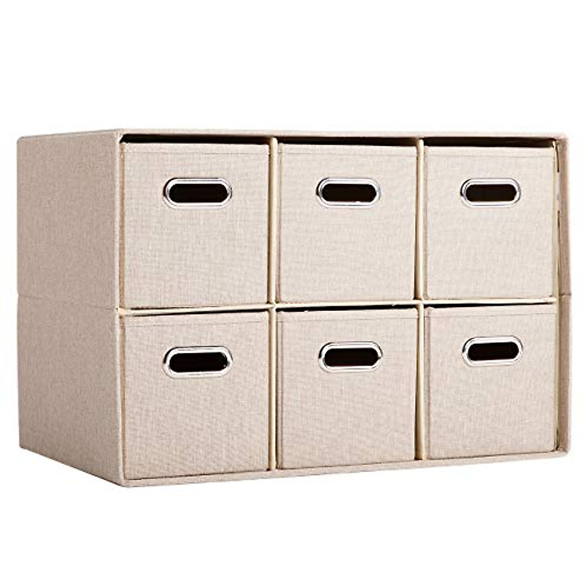 BIRDROCK HOME Cream Linen Cube Organizer Shelf with 6 Storage Bins – Strong Durable Foldable Shelf – Kid Toy Clothes Towels Cubby – Collapsible Bedroom Fabric Shelves and Cubes