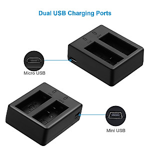 Powerextra SJ4000 3 x1400mAh Action Camera Battery and USB Dual Charger Compatible with SJ4000 SJ5000 SJ6000 SJ7000 SJ8000 of SJCAM Sport Cameras and More