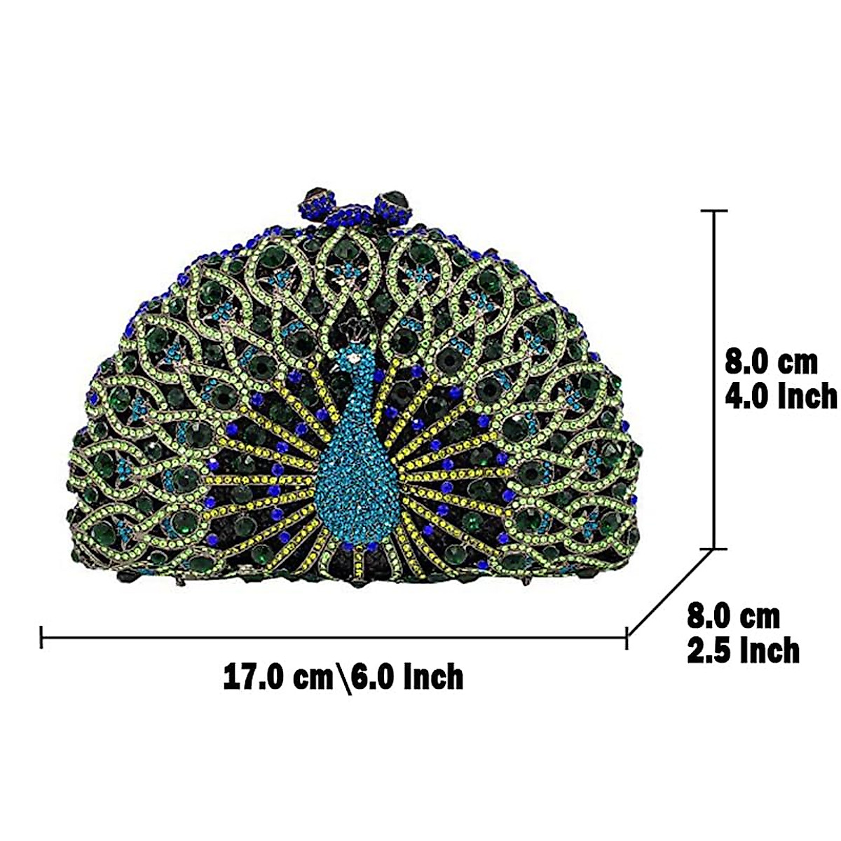 Boutique De FGG Peacock Crystal Clutch Bag Women Formal Evening Handbags Bridal Wedding Rhinestone Clutch Purse Party Bag, Mini, Light Blue