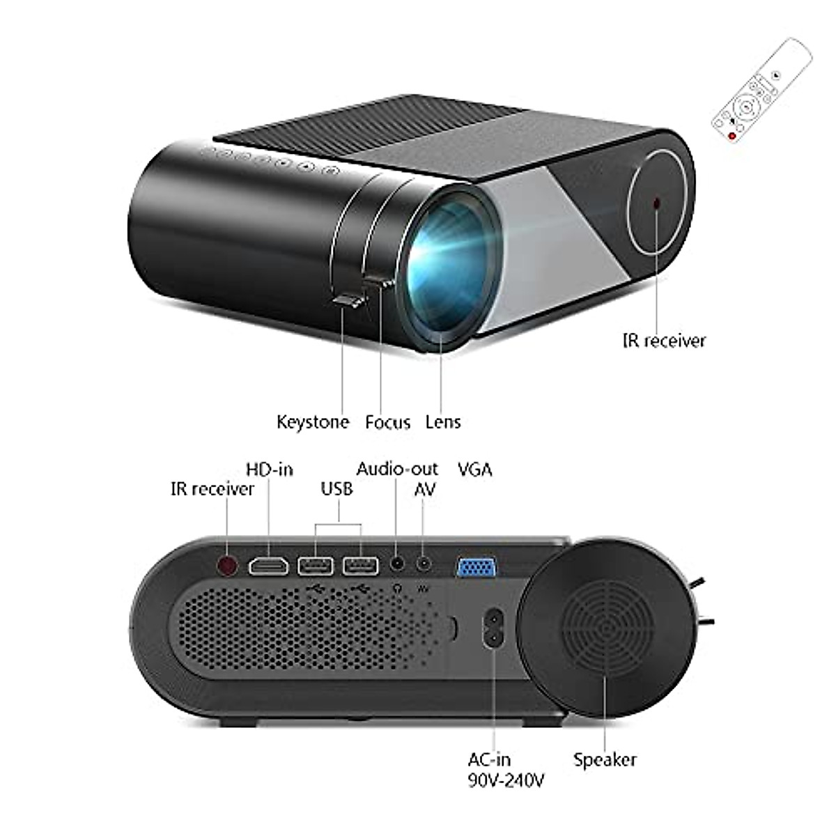 FZZDP K9 Full 1080P LED Portable Movie Game Home Theater Mini Projector Beamer (Option Multi-Screen for Smartphone) ( Color : K9 Multi Screen )