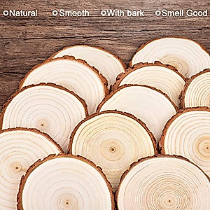 LESUMI Unfinished Natural Wood Slices with Bark - 20 Pcs 3.5-4 inch Wood Craft kit, DIY Kids Arts and Crafts Coasters Christmas Ornaments Rustic Wedding Decorations