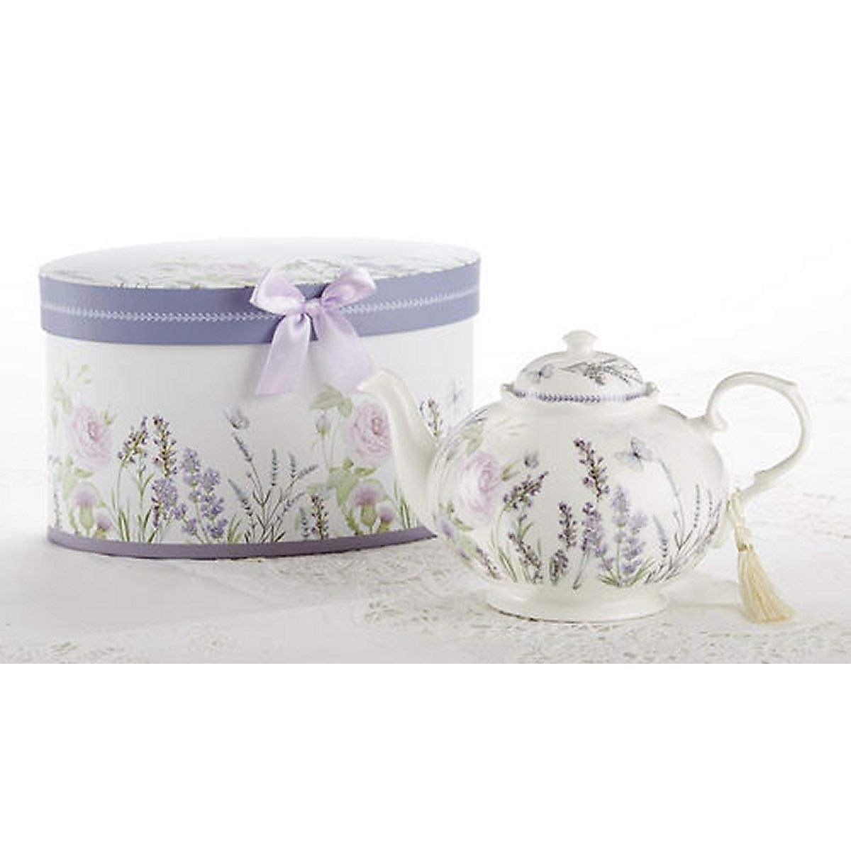 Delton Products Porcelain Tea Pot, Lavender and Rose Pattern, Arrives in Matching Keepsake Box