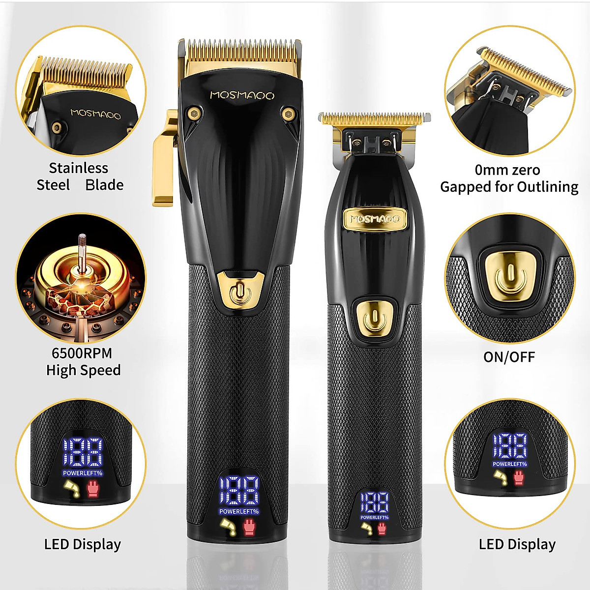 MOSMAOO Professional Cordless Hair Clippers and Hair Trimmer Combo Set for Barbers&Stylists, Clippers for Hair Cutting &Sharp Blade Beard Trimmer with Metal Guide Combs for Men, Women, and Kids
