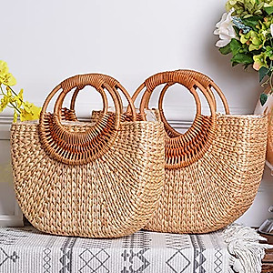 Rattan Straw Bag, Women Summer Beach Straw Tote Bag Weave Rattan Bag Woven Straw Purse Bag