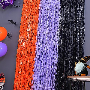Mega-L Halloween Foil Fringe Curtains, 3 Pack Orange Purple Black Photo Booth Props, 18 Pcs PVC Bat & Spider Stickers Wall Decals, Halloween Photo Backdrop Wall Decor for Halloween Party Decorations