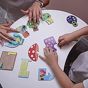 Wooden Matching English Number Magnets for Fridge, Educational Matching Game for Toddlers and Kids 3+ Years Old - Self-Correcting Number Puzzle- Fridge Magnets for Toddlers